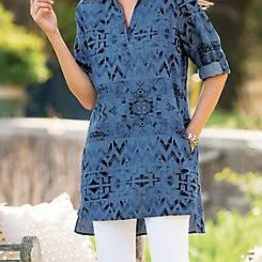 Soft Surroundings Blue Chambray Yuman Aztec Tunic Siz… - Gem